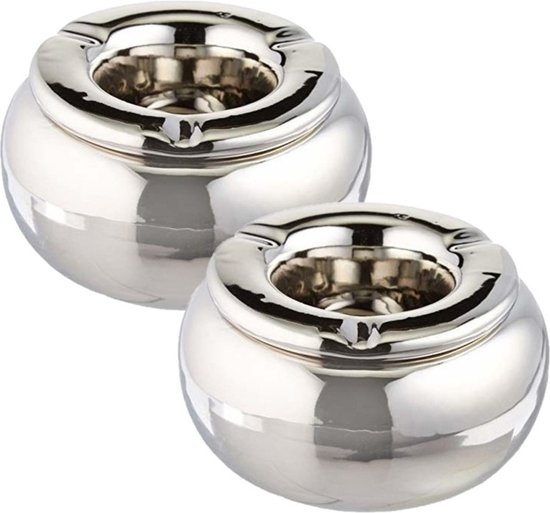 3x stuks zilveren terras asbak/storm asbak 14 cm - Buiten asbakken ...