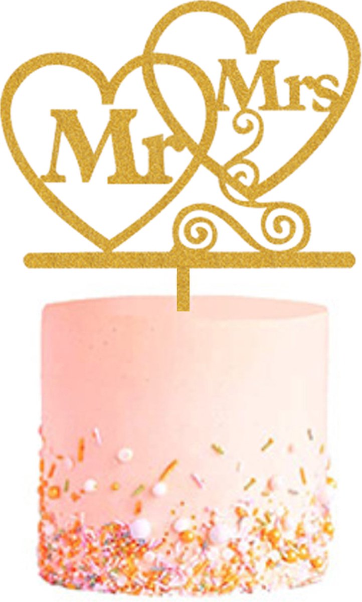 Taarttopper Bruiloft Decoratie Mr Mrs Goud TaartDecoratie Cake Topper Taart Topper... | bol.com