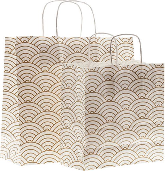 Papieren tasjes 50 stuks - Wit en Goud - 32 x 12 x 29 - Cadeautasjes ...