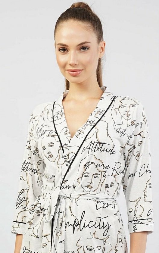 Dames katoenen badjas met print van Vienetta XL | bol