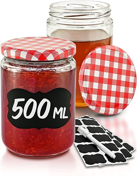 Praknu 12 inmaakpotten 500ml met schroefdop, etiketten - Luchtdichte ...