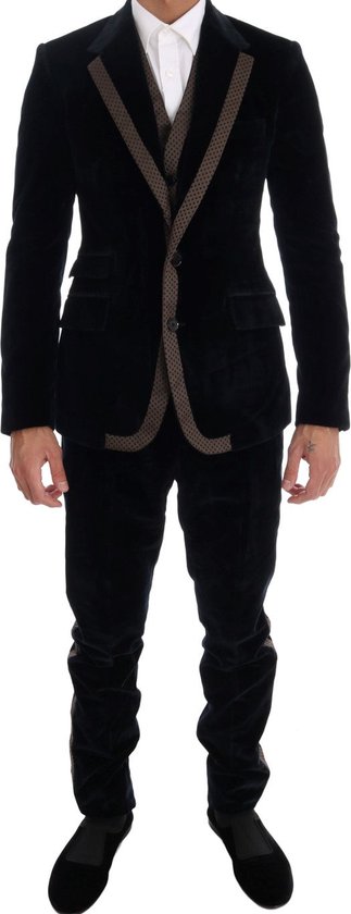 Blauw fluwelen slank 3-delig pak met twee knopen | bol