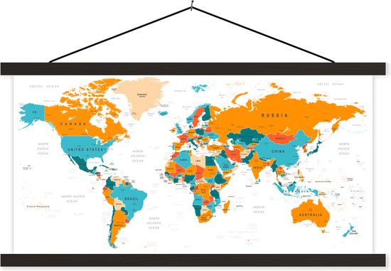 Schoolplaat - Textielposter - Wereldkaart - Atlas - Kleuren - 60x30 cm - Textiel poster | bol
