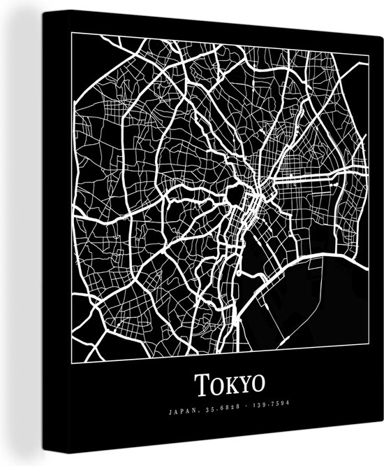 Canvas Schilderij Kaart - Tokio - Stadskaart - Plattegrond - Tokyo ...