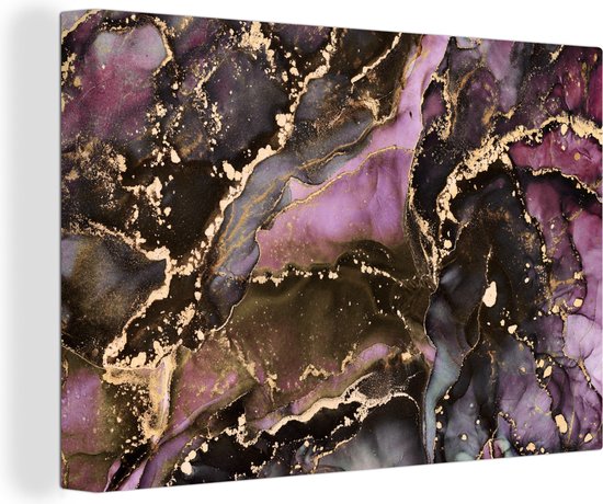 Canvas schilderij 140x90 cm - Wanddecoratie Marmer - Gold - Steen ...