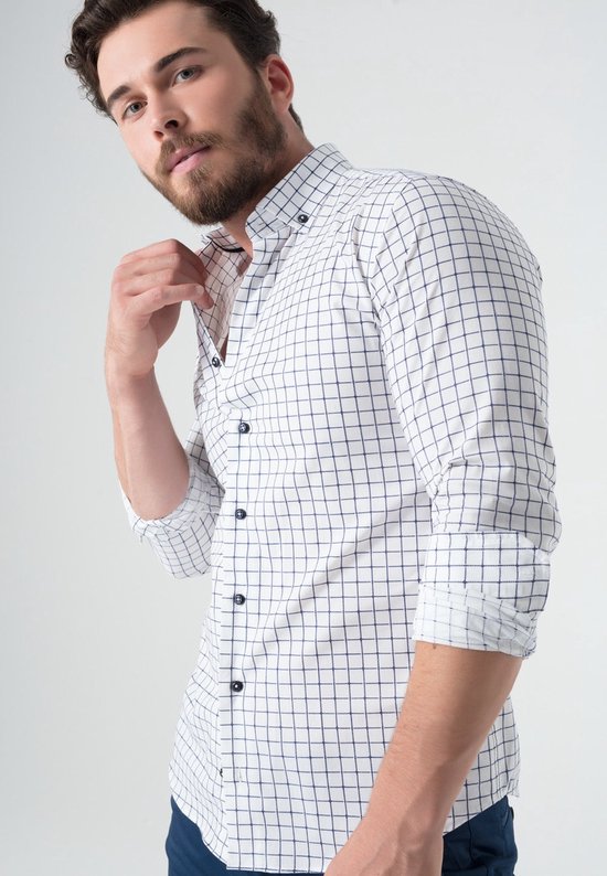 Overhemd Heren Wit Geruit 41 / Regular Fit | bol.com
