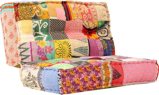 Decoways - Poef 100x100x20 cm stof patchwork | bol.com