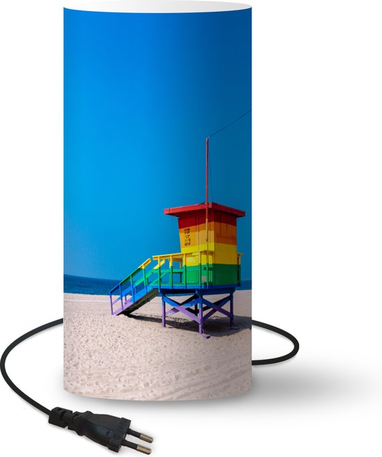 Lamp - Nachtlampje - Tafellamp slaapkamer - Regenboog hut op het strand ...