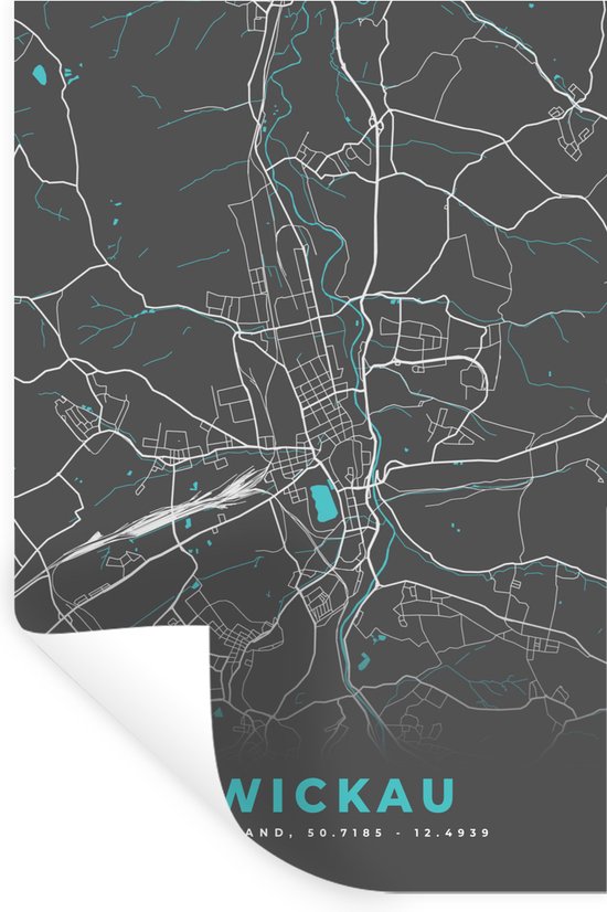 Muurstickers - Sticker Folie - Duitsland – Blauw – Zwickau – Stadskaart ...