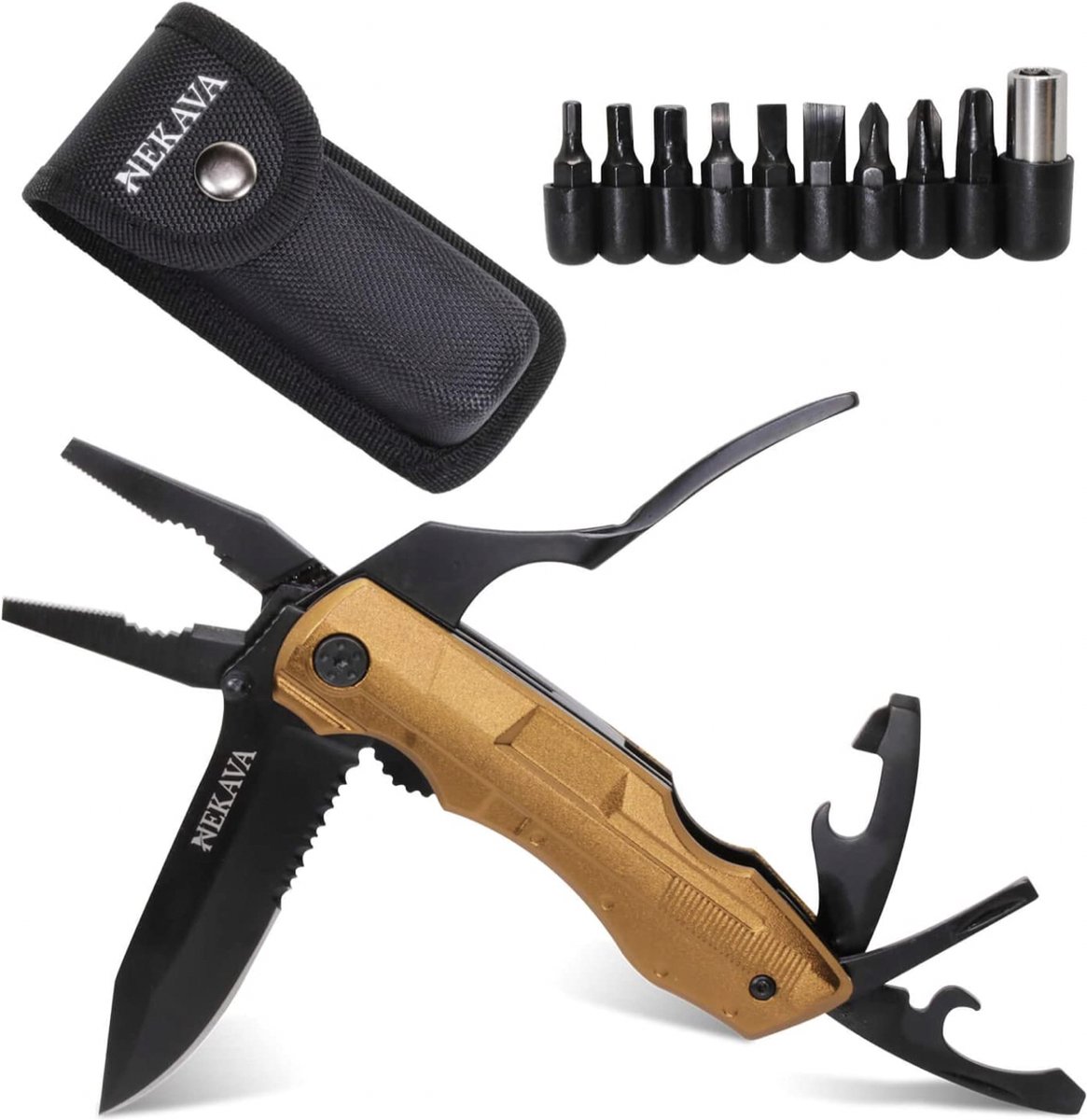 5-in-1 multitool-mes | Multifunctioneel gereedschap met zakmes in zwart ...