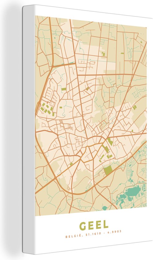 Canvas Schilderij Stadskaart - Vintage - Plattegrond - Kaart - Geel ...