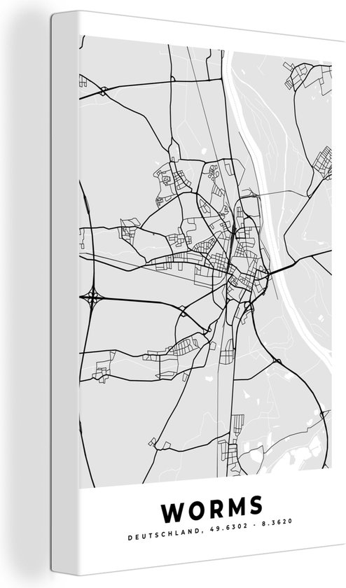Canvas Schilderij Plattegrond - Worms - Kaart - Stadskaart - Duitsland ...