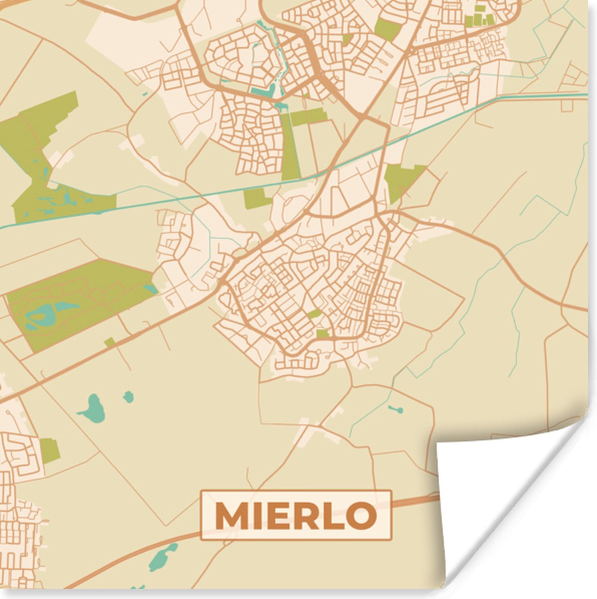 Poster Plattegrond - Vintage - Mierlo - Kaart - Stadskaart - 100x100 cm ...