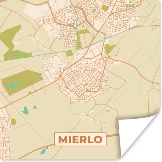 Poster Plattegrond - Vintage - Mierlo - Kaart - Stadskaart - 100x100 cm ...