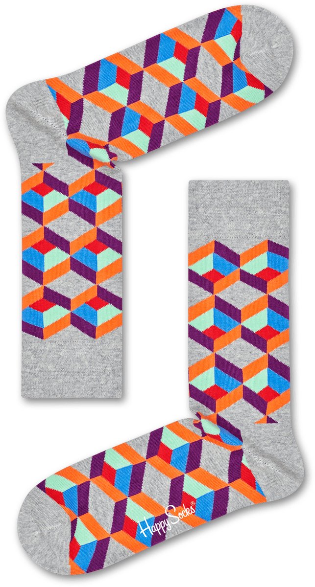 Happy Socks sokken - Optic Square Sock grijs met kleur - Unisex - Maat ...