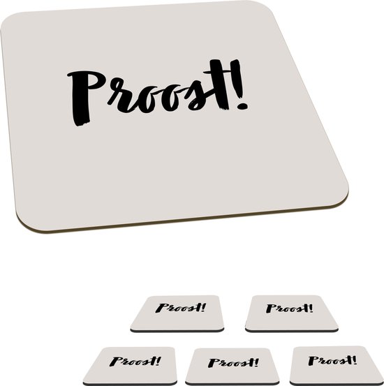 Onderzetters voor glazen - Quote - Proost! - Taupe - 10x10 cm ...