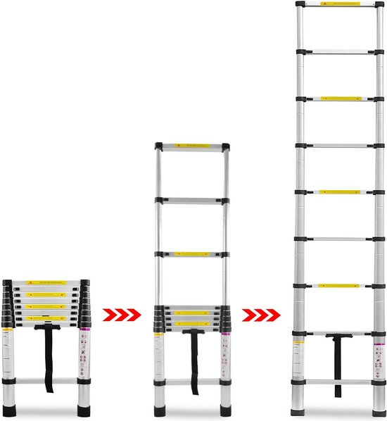 Telescopische ladder Teleskoopladder 3.80 M inschuifbare Ladder met 13 ...