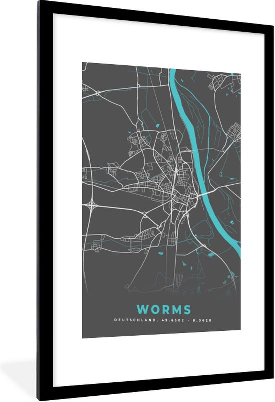 Fotolijst incl. Poster - Stadskaart – Worms – Duitsland – Plattegrond ...