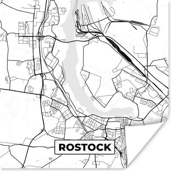 Poster Kaart - Rostock - Plattegrond - Stadskaart - 100x100 cm XXL | bol