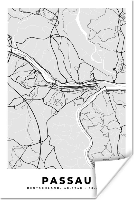 Poster Passau - Stadskaart - Plattegrond - Duitsland - Kaart - 60x90 cm ...