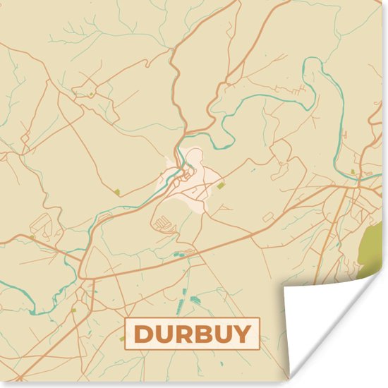 Poster Vintage - Kaart - Durbuy - Plattegrond - Stadskaart - 100x100 cm ...