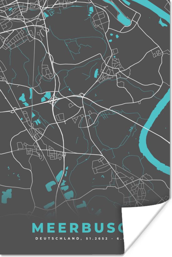 Poster Blauw – Duitsland – Plattegrond – Stadskaart – Kaart – Meerbusch ...