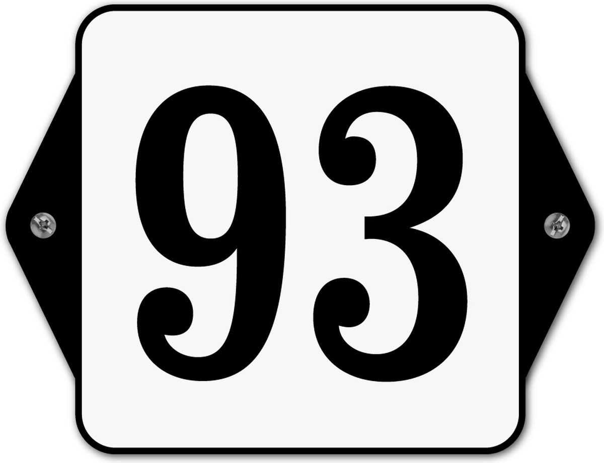 Huisnummerbord klassiek - huisnummer 93 - 16 x 12 cm - wit - schroeven ...