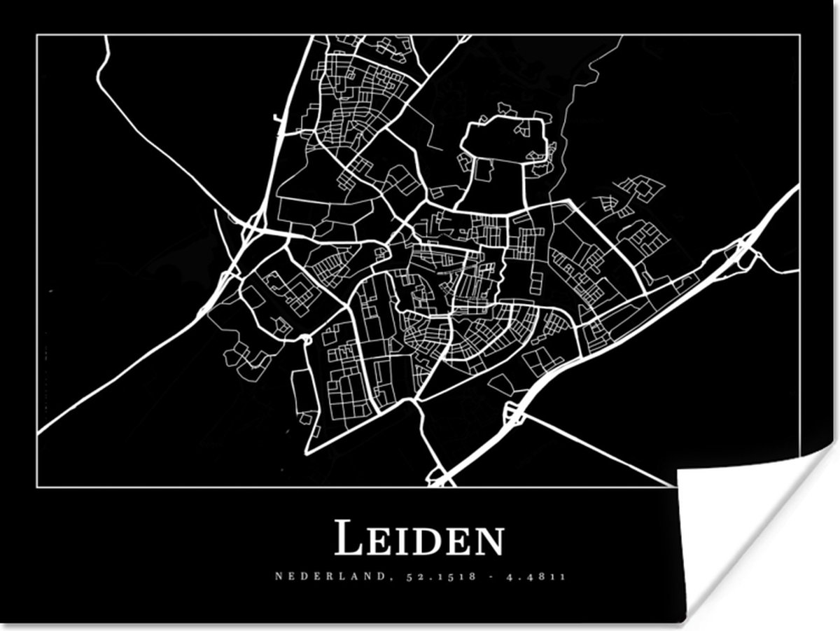 Poster Leiden - Plattegrond - Kaart - Stadskaart - 80x60 cm | bol
