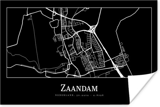Poster Zaandam - Plattegrond - Stadskaart - Kaart - 30x20 cm | bol