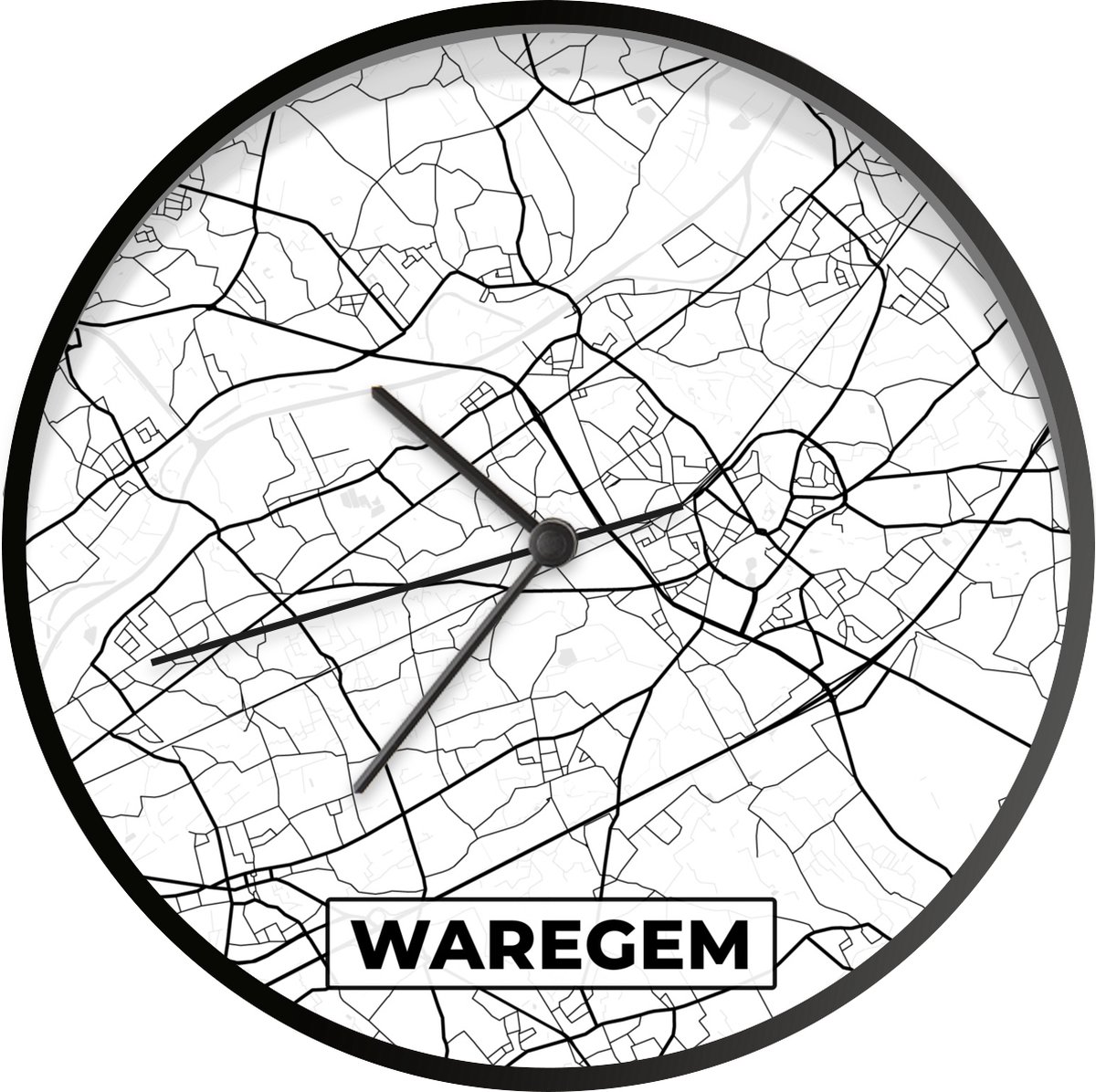 Klok - Ø 30 cm - Zwart Wit – België – Plattegrond – Stadskaart – Kaart ...