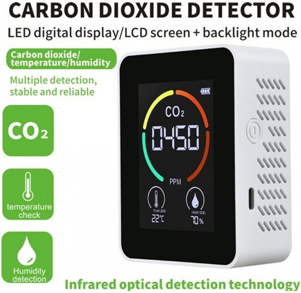 Professionele CO2 meter - Luchtkwaliteitsmeter - USB - CO2 melder ...