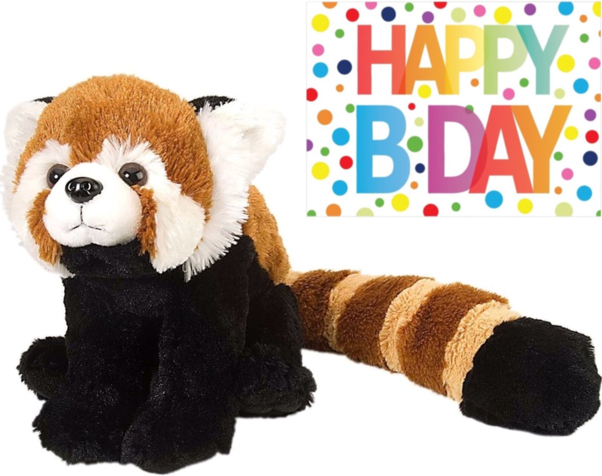 Pluche knuffel rode panda beer 30 cm met A5-size Happy Birthday ...