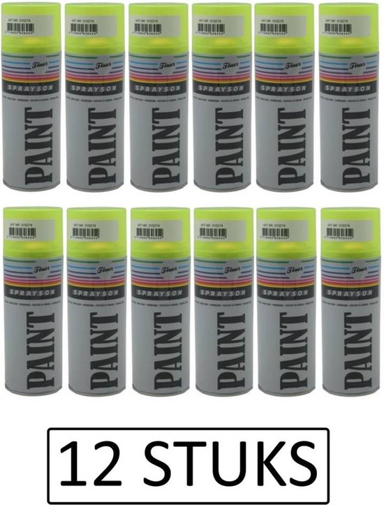 Sprayson Verf Spuitbus - Spuitlak - Fluor Geel - 400 ml - 12 stuks | bol