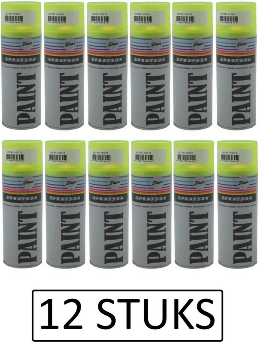 Sprayson Verf Spuitbus - Spuitlak - Fluor Geel - 400 ml - 12 stuks | bol
