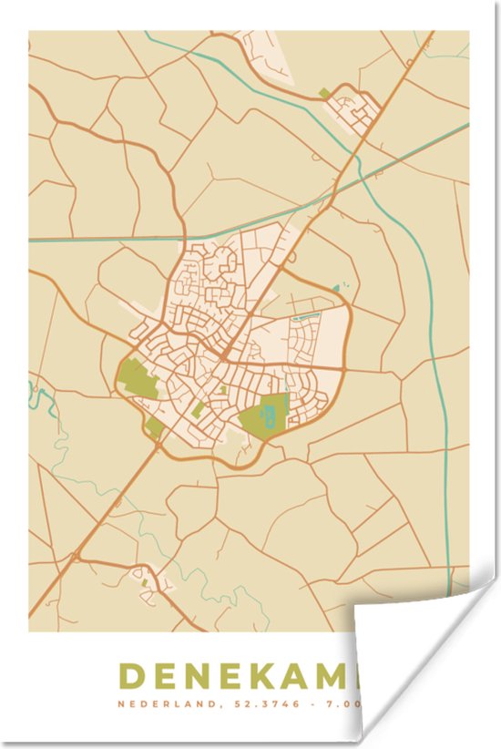 Poster Denekamp - Plattegrond - Stadskaart - Kaart - 80x120 cm | bol
