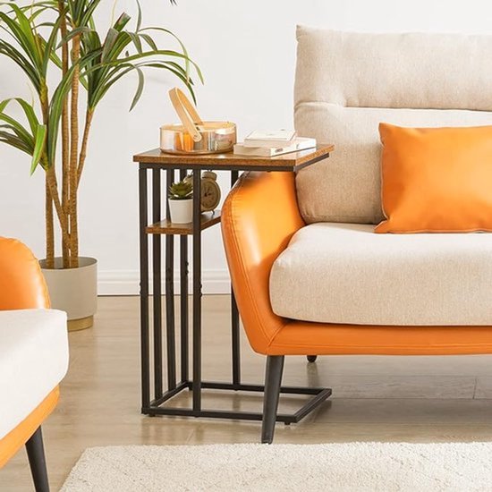 Bijzettafel, C-vorm, laptoptafel, kleine salontafel met wieltjes ...