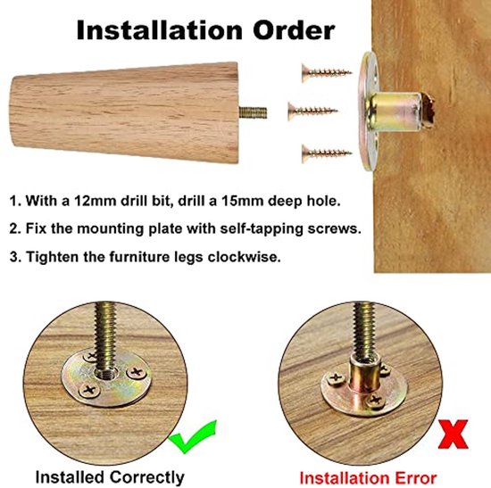Houten Meubelpoten Conisch 15 cm - Set van 4 - Duurzaam en Stijlvol | bol