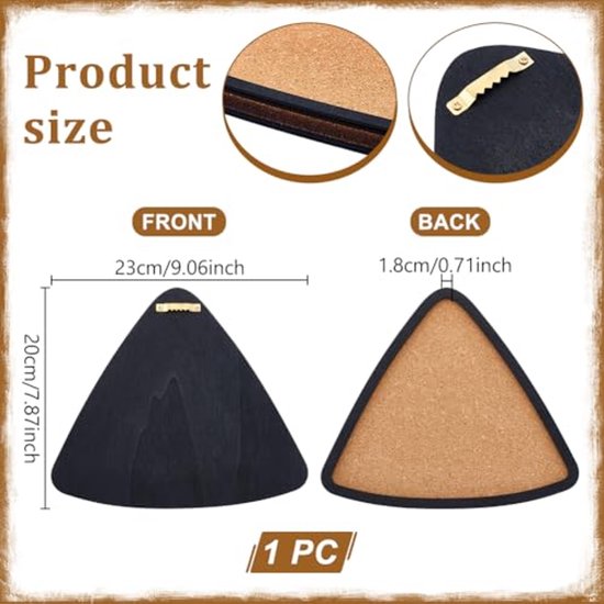 Triangle Cork Pin Display Board, 20x23cm Wall Mounted Wooden Bulletin ...