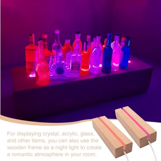 Rechthoekige LED-sokkel met houten basis - 2 stuks voor decoratieve ...