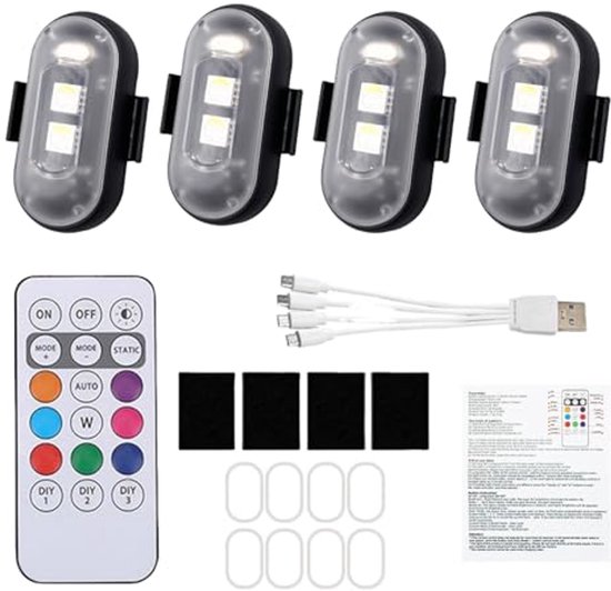 Draadloze LED Auto Lampen 4 Stuks - Afstandsbedienbare Stroboscoop ...
