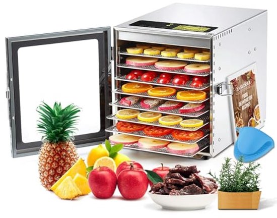 Voedsel Droger Machine met 8 Rvs Lades - 500W, Temperatuurregeling tot ...