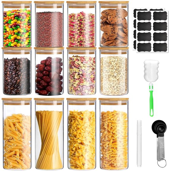 Set van 12 voorraadpotten - 950 ml en 550 ml - inclusief etiketten | bol