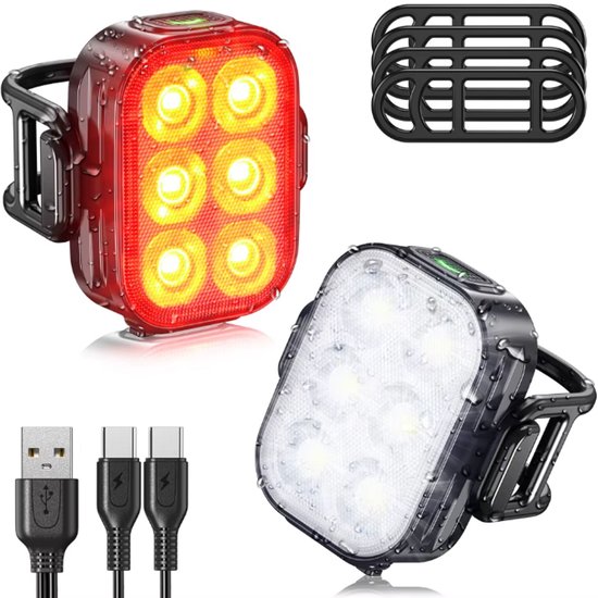 Rieba® Fietsverlichting LED USB Oplaadbaar - Verlichting Fietslamp Set ...