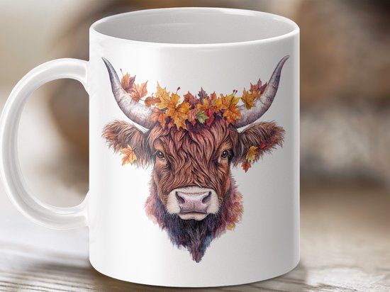 Mok, Hooglander met Herfstbladeren, Schotse Hooglander Mok, Hooglander ...