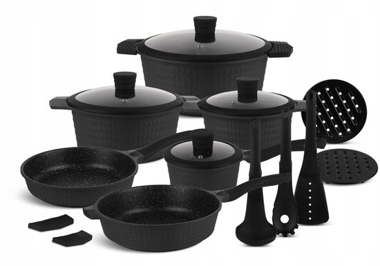 15-delige Marmite Set met Marmeren Coating - Geschikt voor Inductie | bol