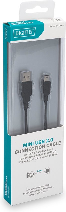 Digitus USB-kabel USB 2.0 USB-A stekker, USB-mini-B stekker 1.80 m ...
