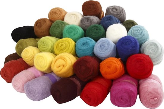 Gekaarde Wol, diverse kleuren, 35x100gr/ 1 doos | bol