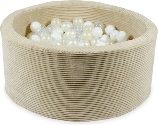 Ballenbak beige ribstof - 90x40 cm - 300 ballen - wit, parelmoer ...