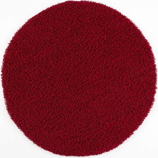 Balais Shaggy Plus Rond Effen Hoogpolig Vloerkleed Tapijt Rood- 80 CM ...