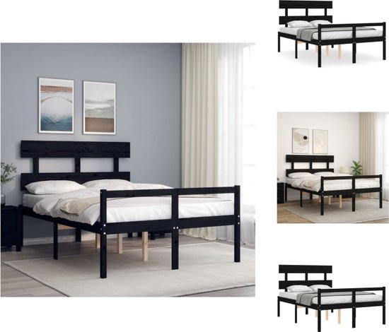 vidaXL Bedframe - Grenenhout - Zwart - 195.5x145.5x81 cm - Multiplex ...